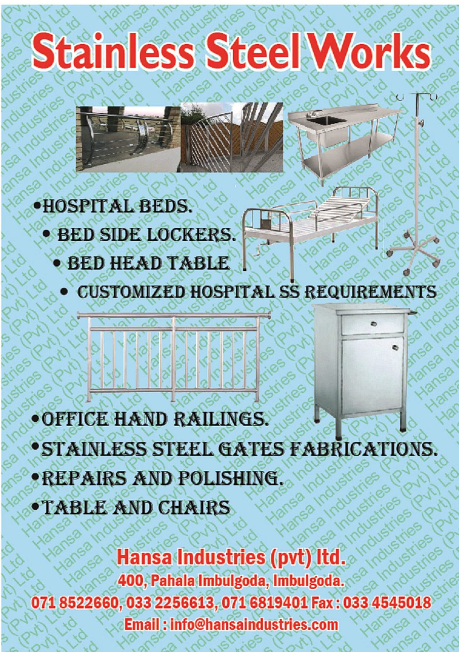 Download Brochure – HANSA INDUSTRIES (PVT) LTD
